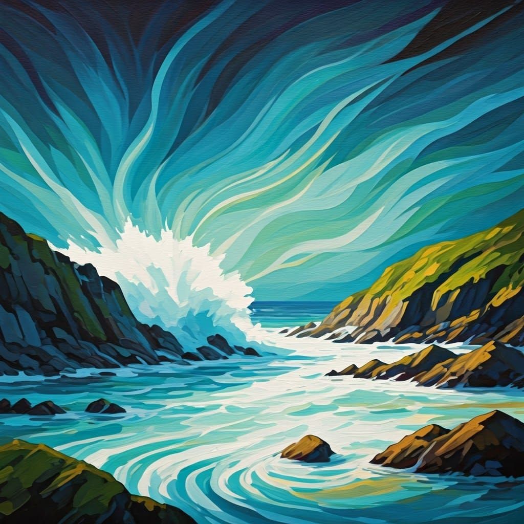 Turquoise Tides Crash on Sligo Bay's Rugged Shore - AI Art