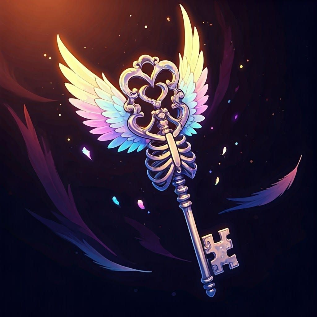 Magical Skeleton Keys with Rainbow Wings in Whimsi... - AI Art