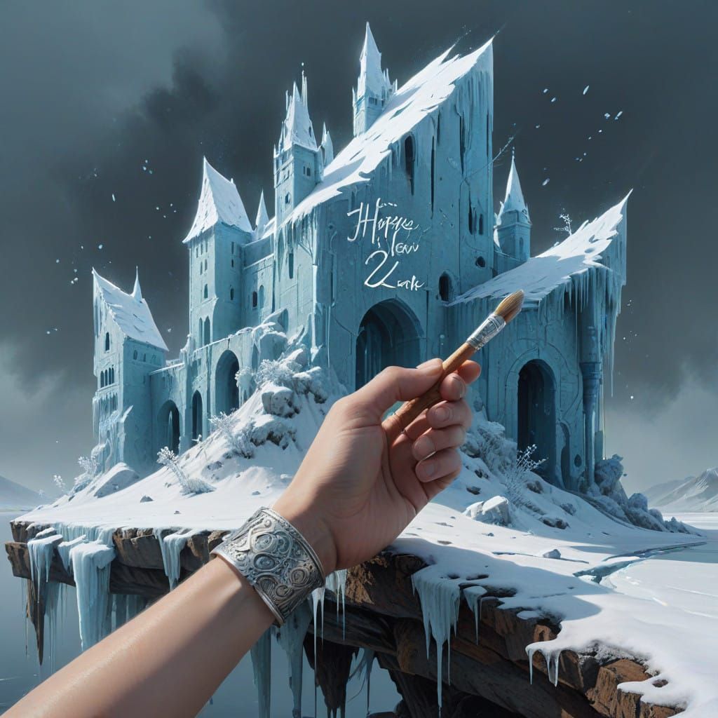 Surreal Ice Palace Transformed by Icy Blue Paint a... - AI Art