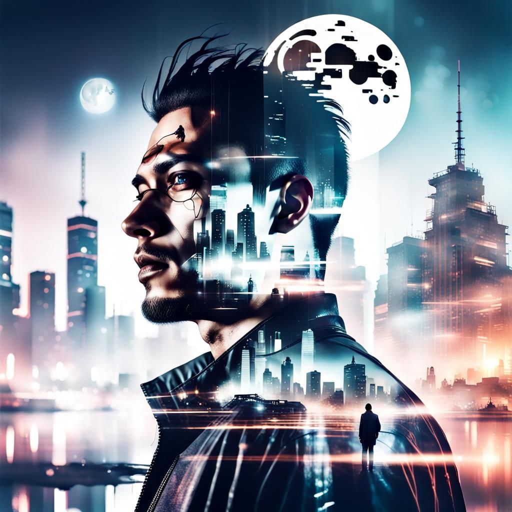 Cyberpunk double exposure - AI Generated Artwork - NightCafe Creator