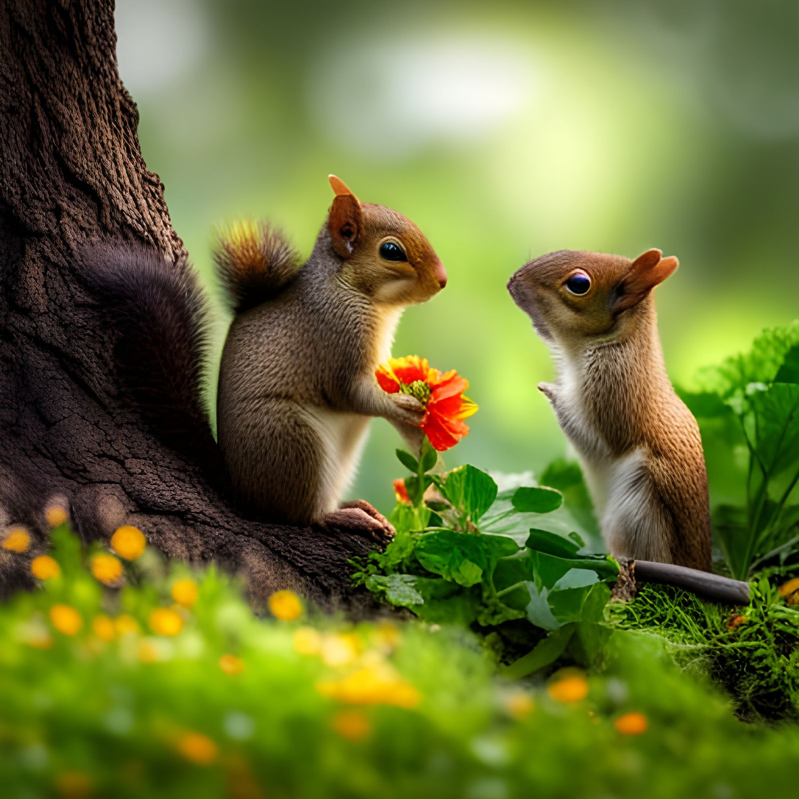 Squirrels in a flower garden - AI Generated Artwork - NightCafe Creator