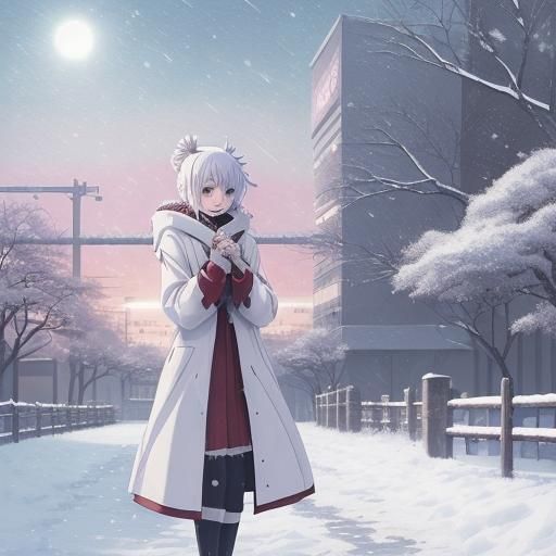 Snowy weather on a January Sunday by artist "anime", Anime Key Visual ...