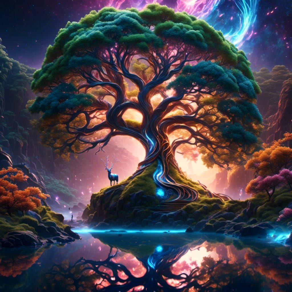 an epic tree of life, glitter, deep depth of field, 3D, breathtaking ...