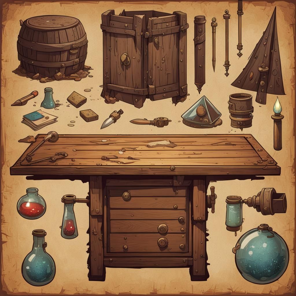 Worn wooden table of wizards lab. - AI Generated Artwork - NightCafe ...