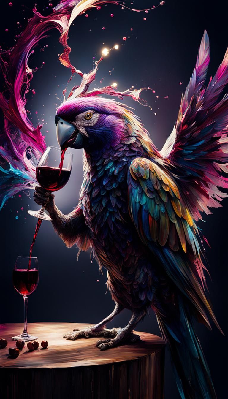 Parrot drinking wine. - AI Generated Artwork - NightCafe Creator