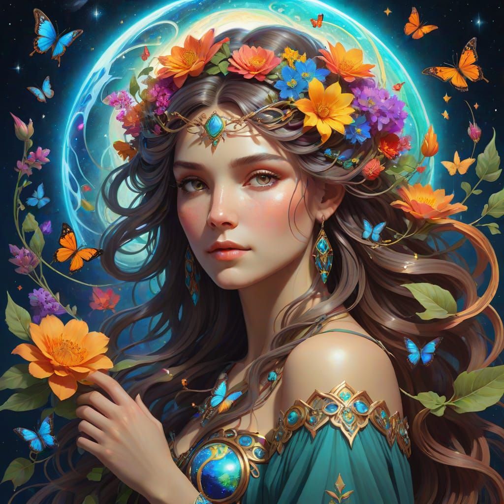 Gaia's Cosmic Connection - Ethereal Goddess of Nature in Vib...
