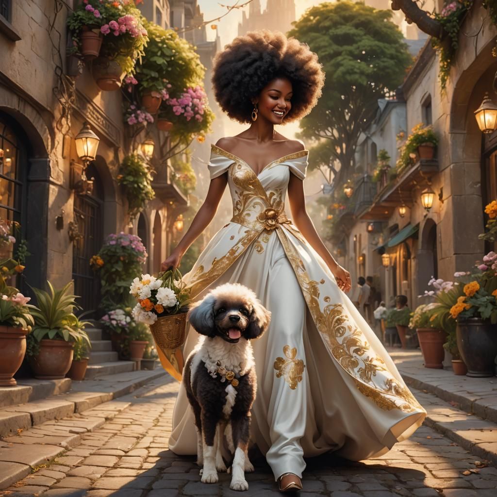 Lady and puppy 4 - Whimsical Lady and Puppy in Vibrant Fant...