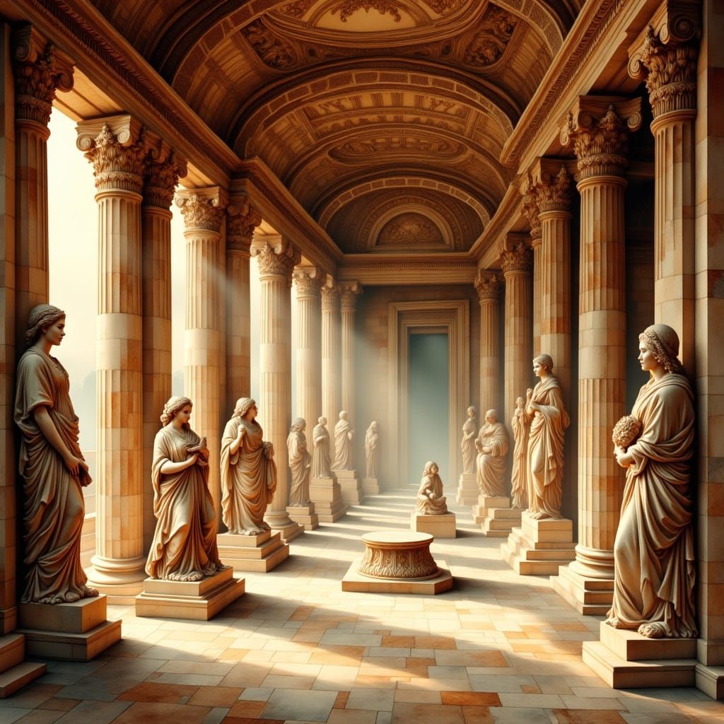 Ancient Greek Mausoleum at Halicarnassus in Golden... - AI Art