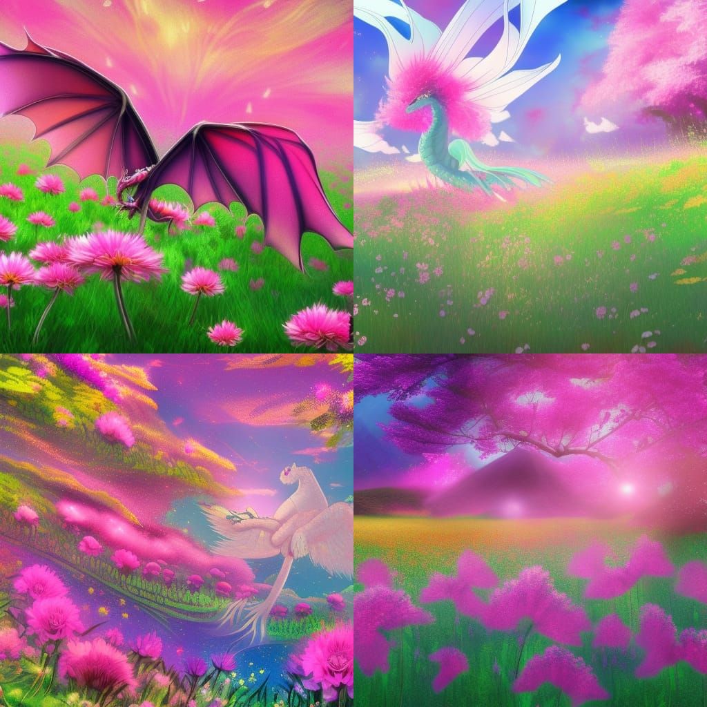 Dragons in a blossom flower meadow - AI Generated Artwork - NightCafe Creator