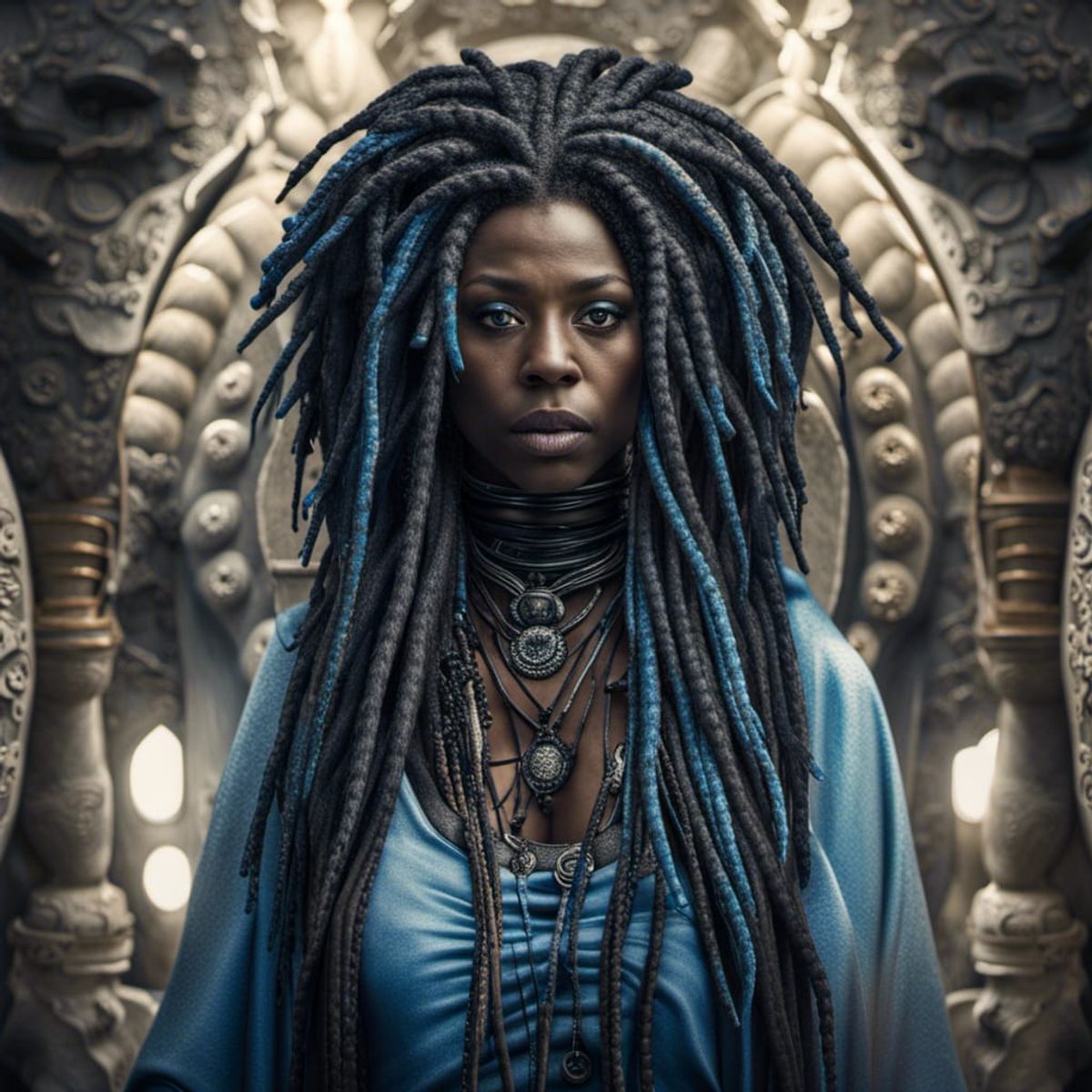 Black hoodoo priestess with long blue dred locs - AI Generated Artwork ...