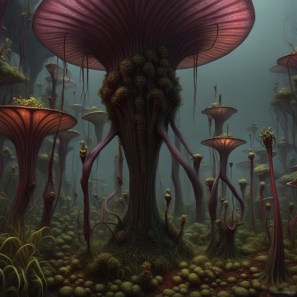 tall alien carnivorous plants with pointy teeth 8k resolution concept ...