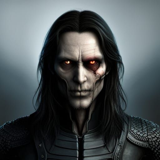 a humanoid demonic figure with skin whiter than a skull bloodshot snake ...