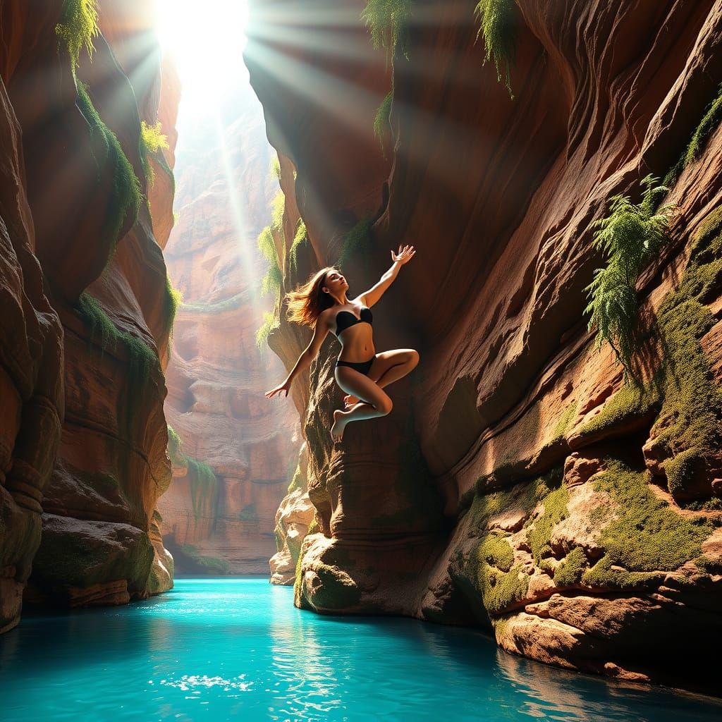 CGI Woman Diving in Canyon River: Ultra-Detailed A... - AI Art