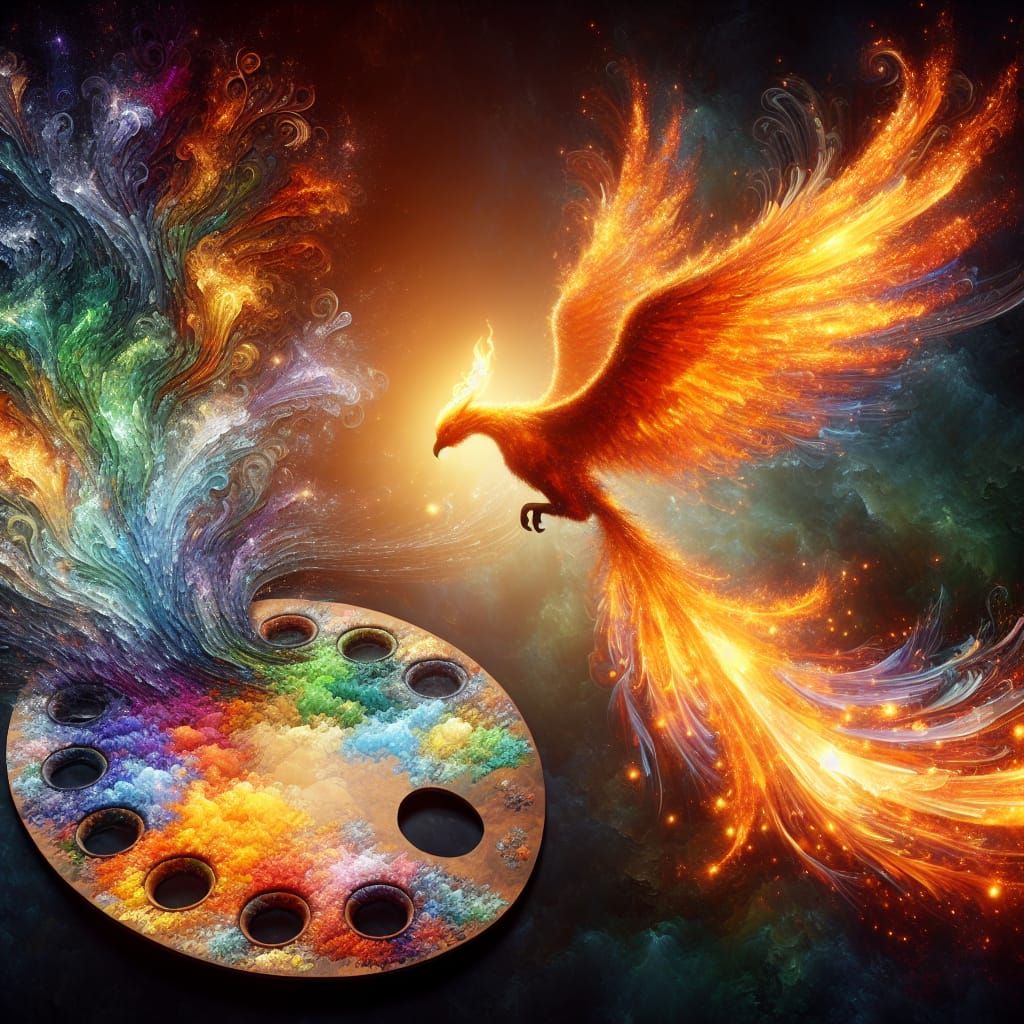 Cyberpunk Magic Castle Phoenix Ascends - AI Art