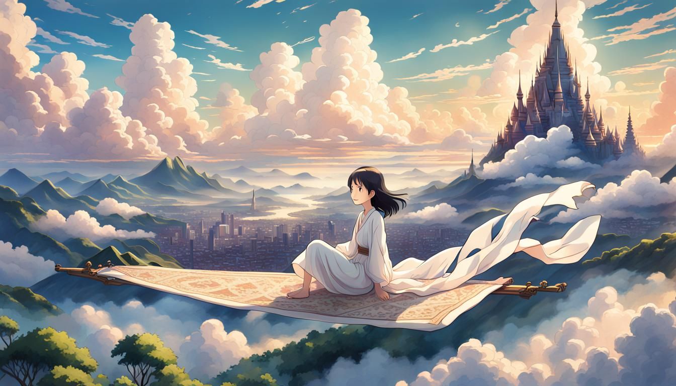 Flying carpet in the clouds - AI Generated Artwork - NightCafe Creator