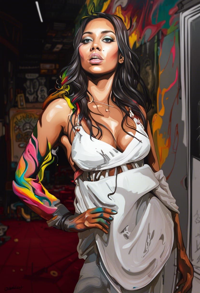 Goddess, graffiti art, splash art, street art, spray paint, oil gouache melting, acrylic, high ...