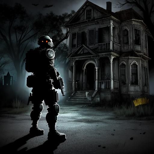 lone operator investigating a haunted house - AI Generated Artwork ...