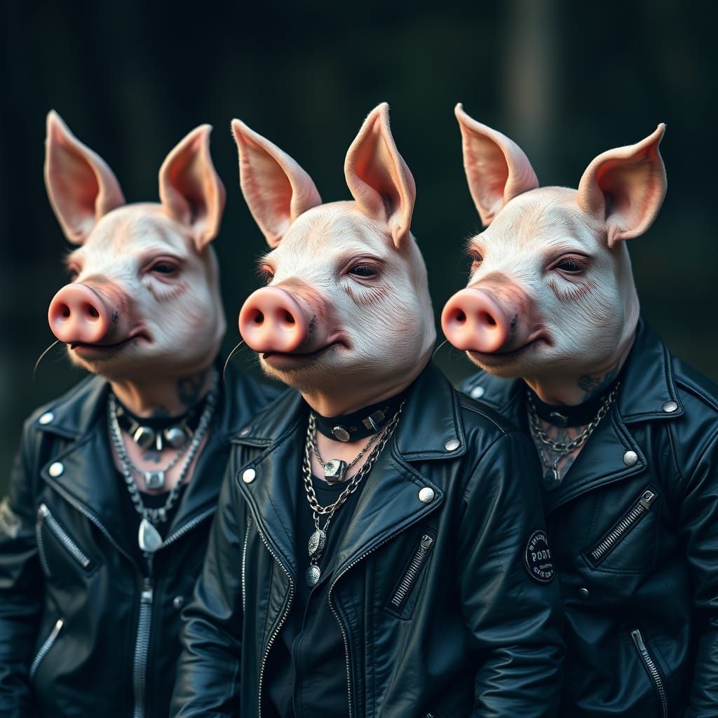The Three Little Pigs in humanoid punk version