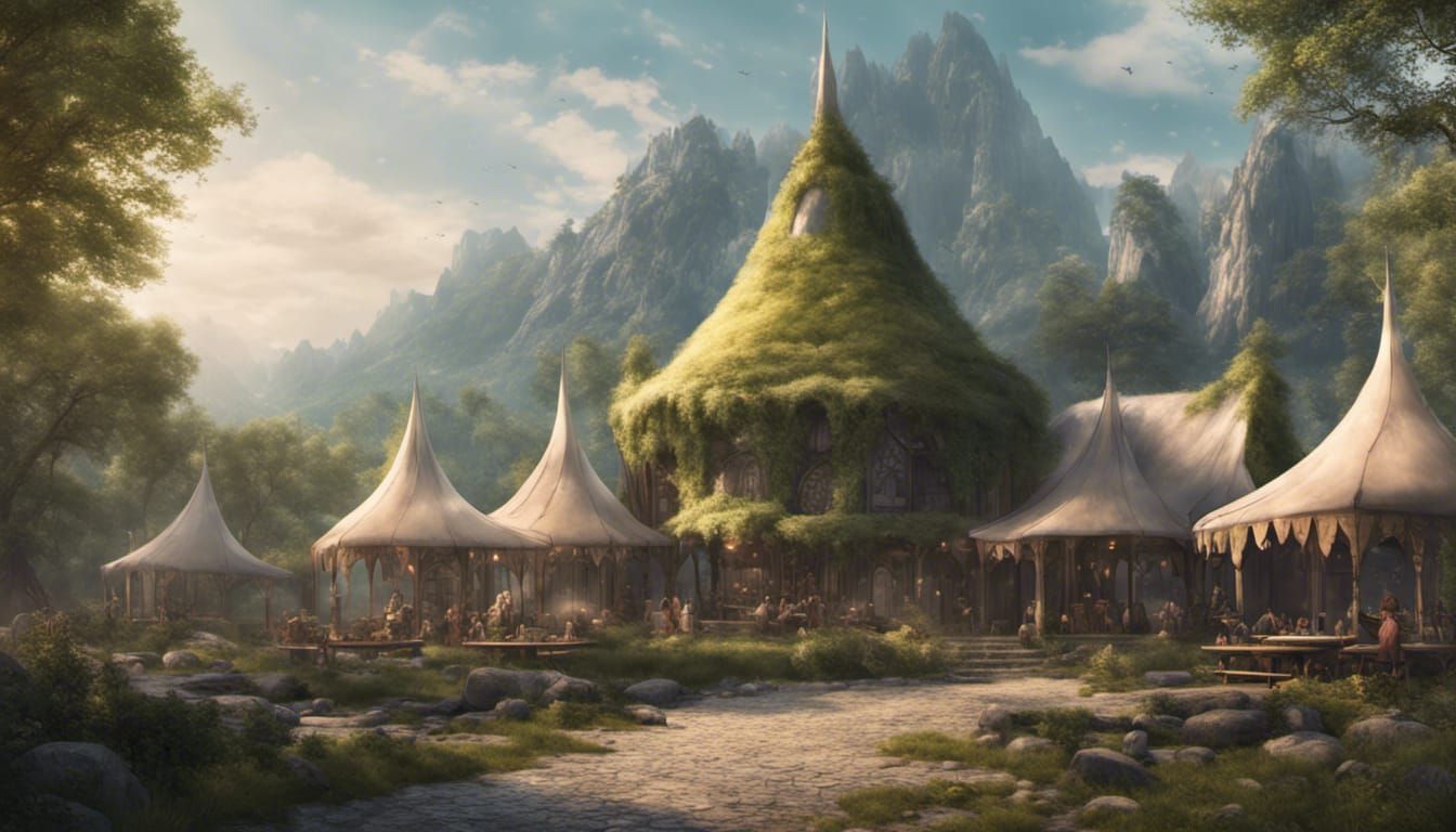 Outdoor elven beerhall in a danxiashan landscape - AI Generated Artwork ...