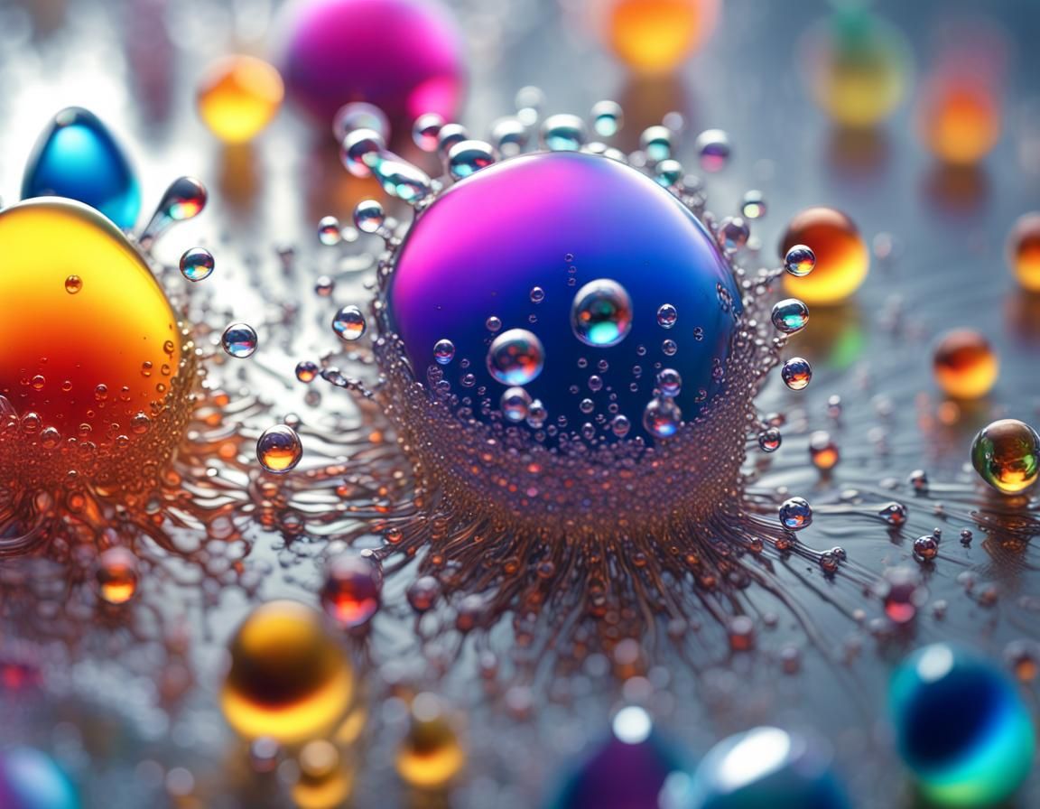 exploding 3D dewdrops streams of colliding intricate complex colored ...