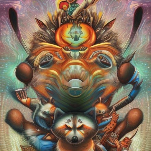 a psychedelic raccoon god, Mark Brooks and Dan Mumford, comic book art ...