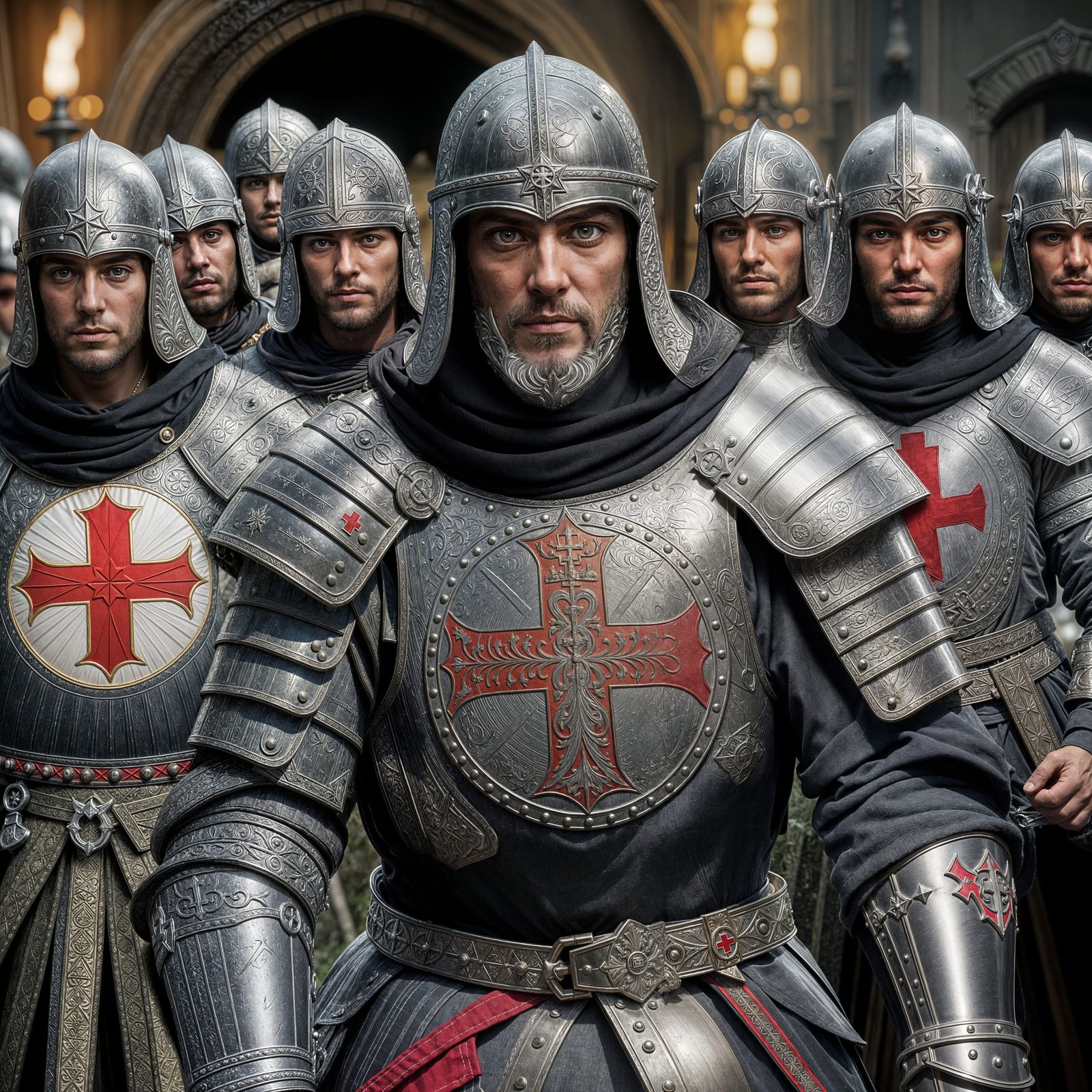 "Circa 1120 A.D., Knights Templar" "A single, imposing Knight Templar ...