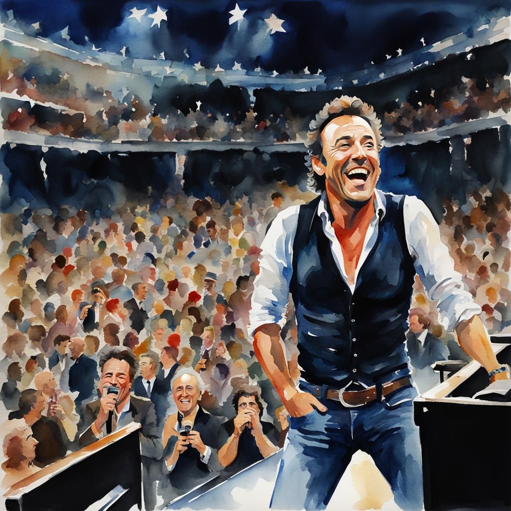 An excited looking Bruce Springsteen waiting to start the encore! - AI ...
