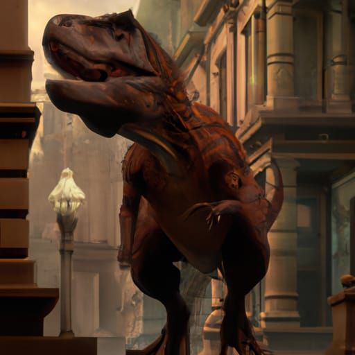 Scary t-rex in town so run!!!! - AI Generated Artwork - NightCafe Creator