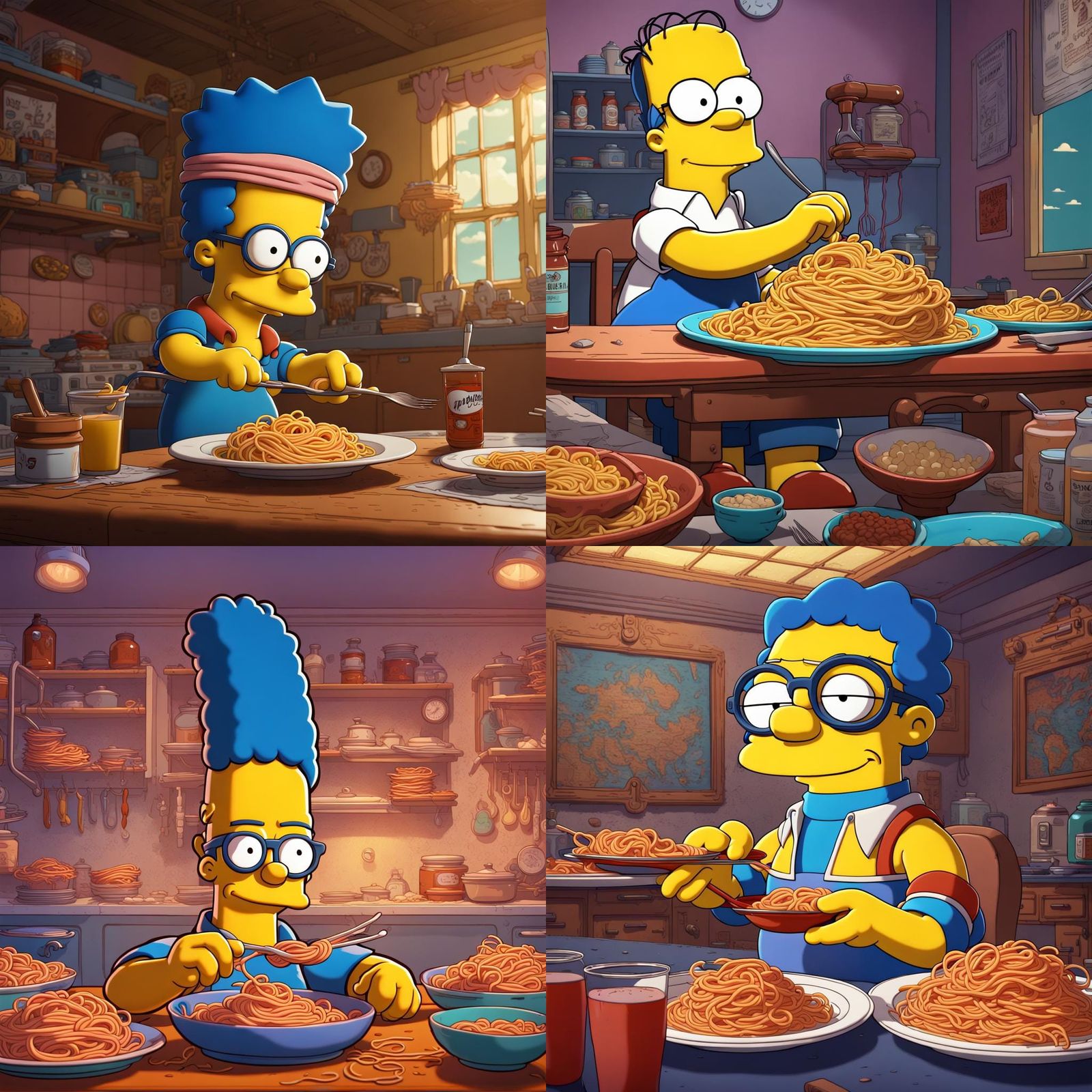 SIMPSONS ANIMATION: MILHOUSE WITH 2 PLATES OF SPAGHETTI - AI Generated ...