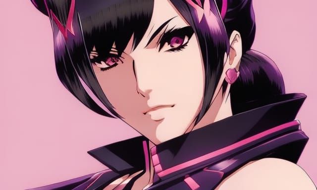capcom female juri, masamune shirow art style, black haircolor, face ...