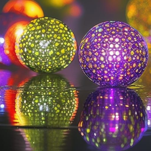 Beautiful , colourful glass orbs floating, perfect intricate bright ...