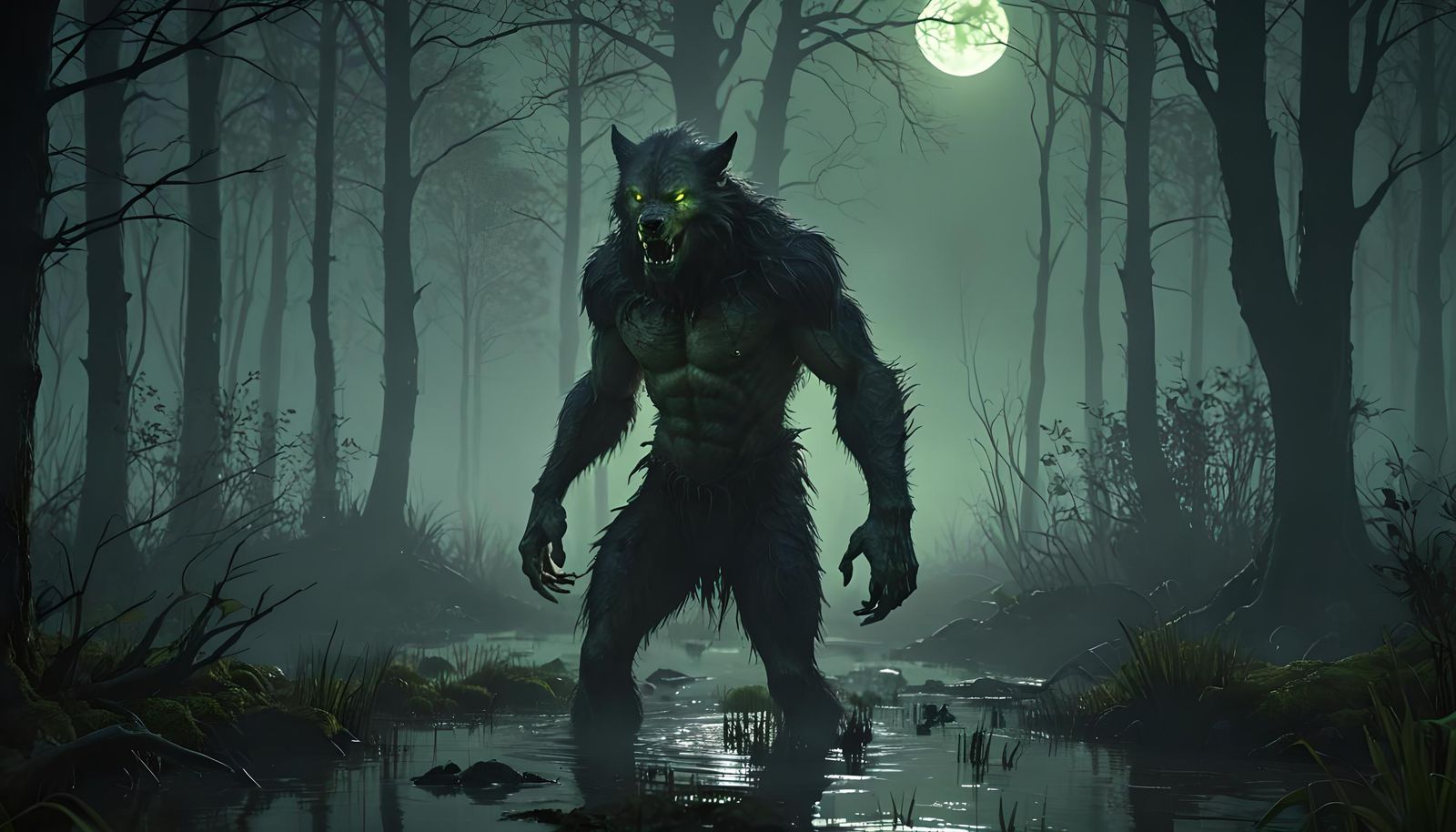 Werewolf in a swamp. - AI Generated Artwork - NightCafe Creator