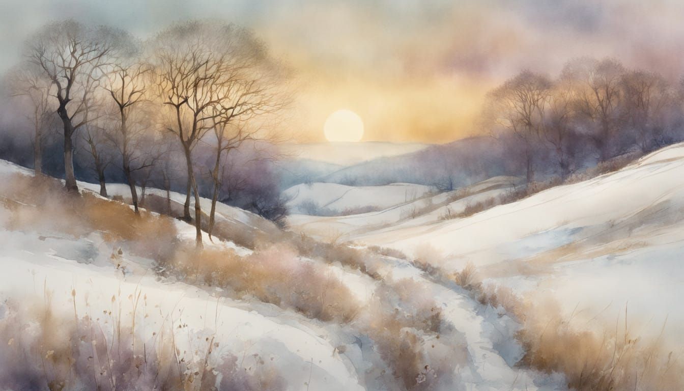 Dreamy Gothic Winter Scene in Watercolor - AI Art