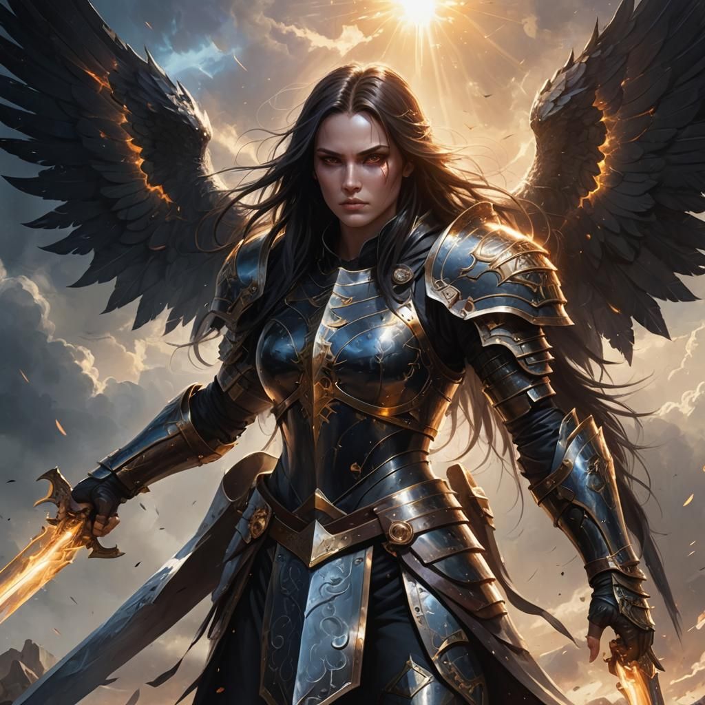 Female celestial warrior with dark wings - AI Generated Artwork ...