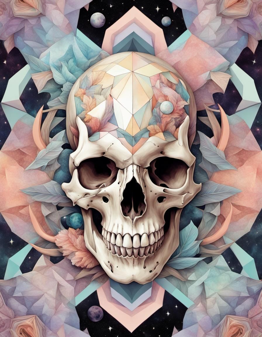 Cosmic Dreamscape Odyssey Macabre Geometry Animal Skull Pastels ...