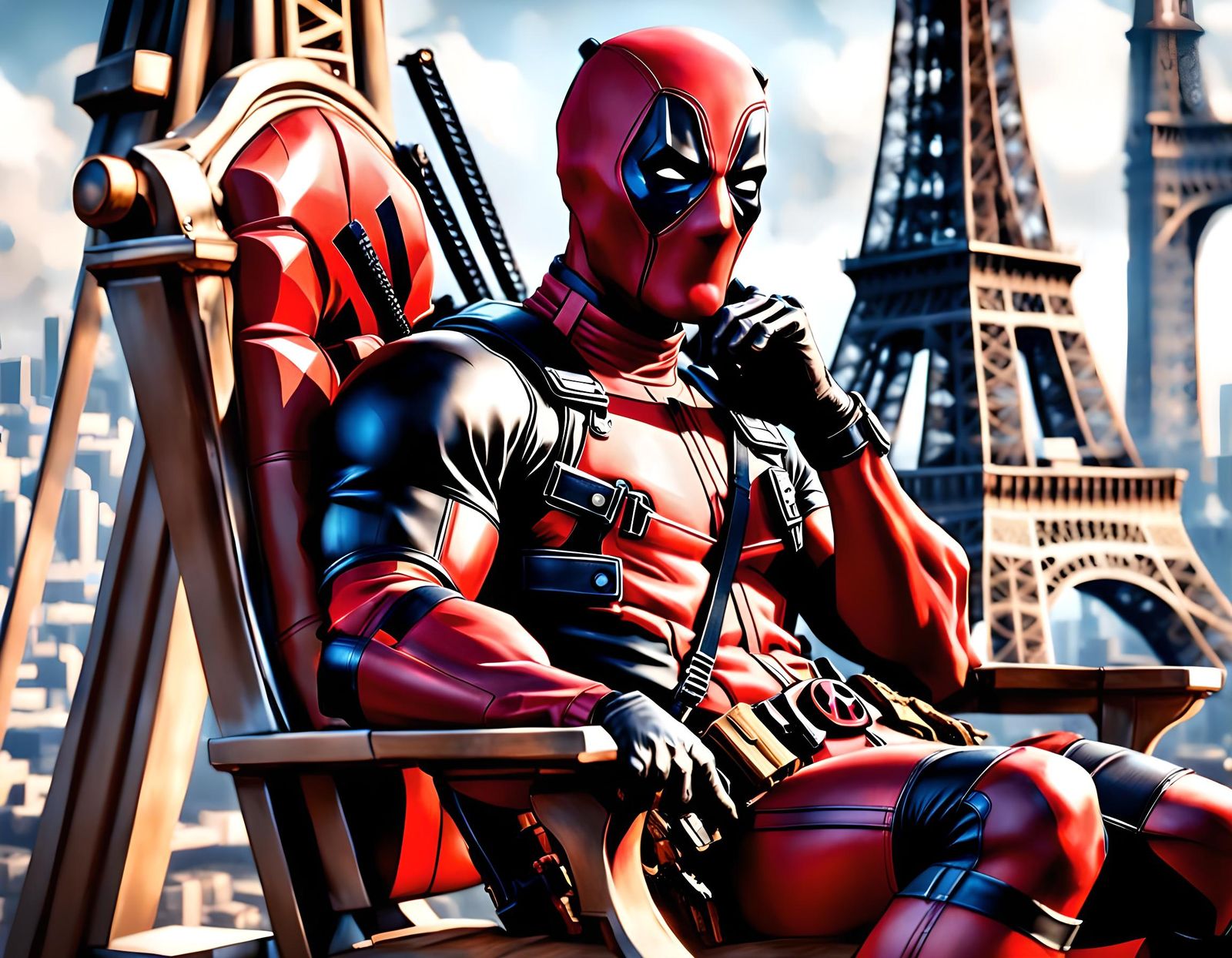 Deadpool relaxing in a Eiffel Tower - AI Generated Artwork - NightCafe ...