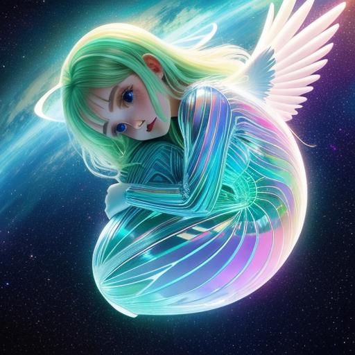 Iridescent Luminous Bright Space_Angels inside a drop - AI Generated ...