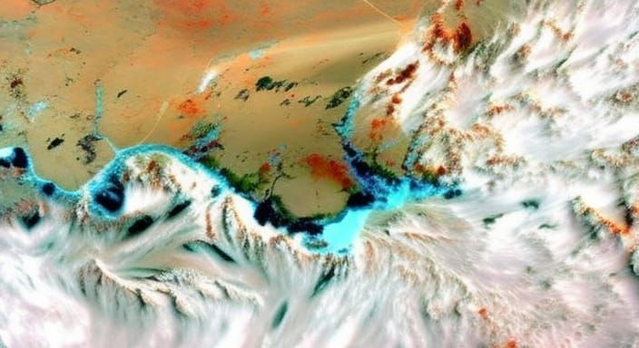 "false color" photography provided by NASA; satellite landscape ...