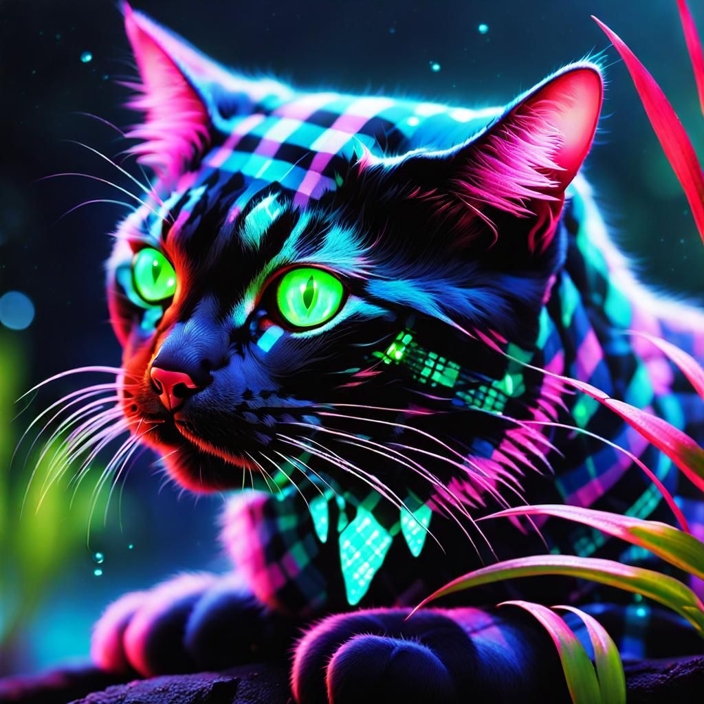 Bioluminescent plaid cat - AI Generated Artwork - NightCafe Creator