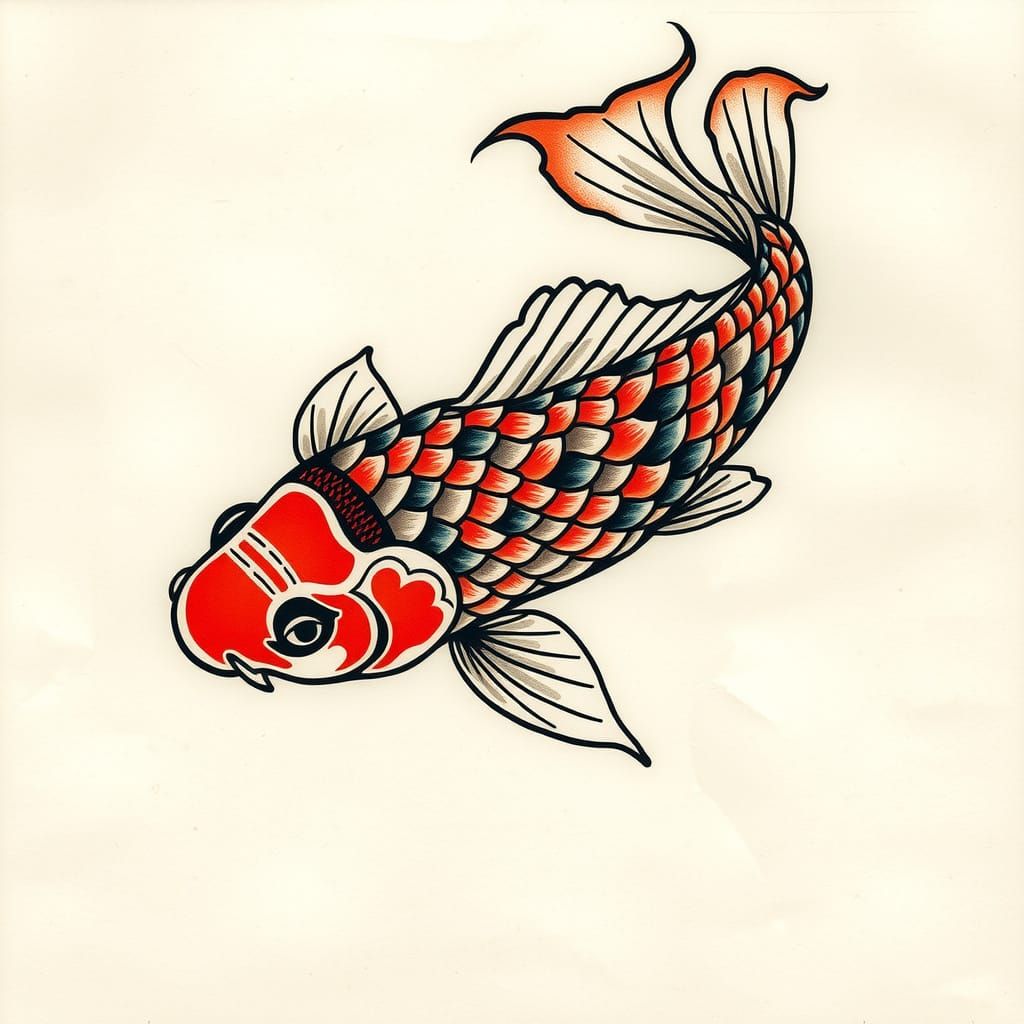 Sad koi - Vibrant Koi in Ukiyo-e Style Tattoo Art