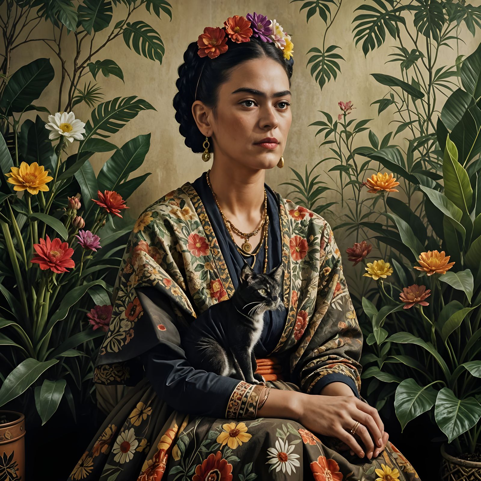 Frida Kahlo in the garden - Frida Kahlo in a Serene Garden S...