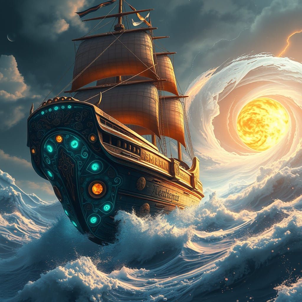 Majestic warship born from a maelstrom of earth, water, wind, and fire ...