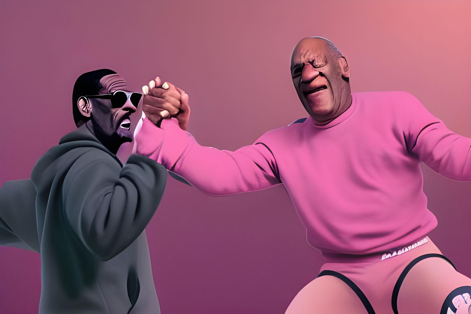 R. Kelly & Bill Cosby wresting in pink pudding. (II) - AI Generated Artwork - NightCafe Creator
