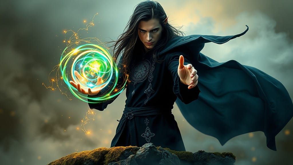 Elven Sorcerer Weaving an Arcane Spell