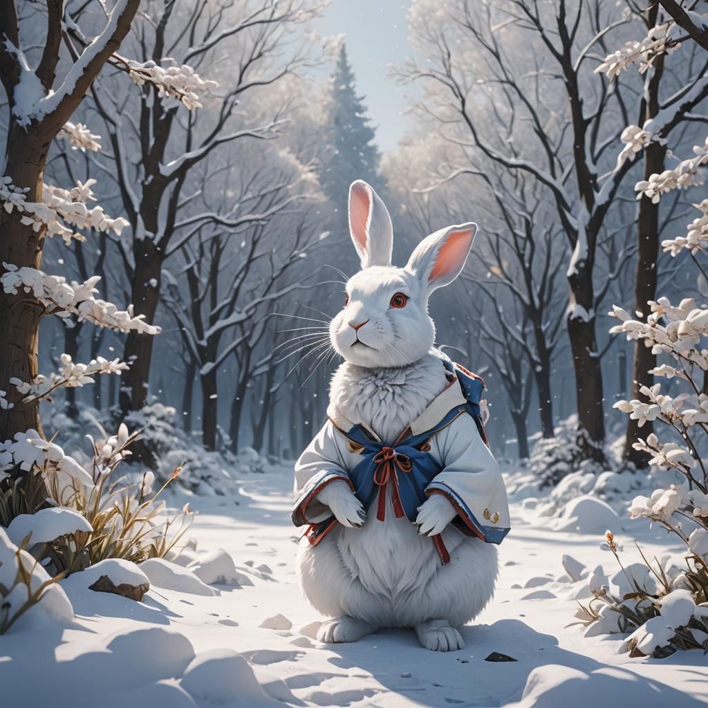 Snow day for white rabbit - AI Generated Artwork - NightCafe Creator