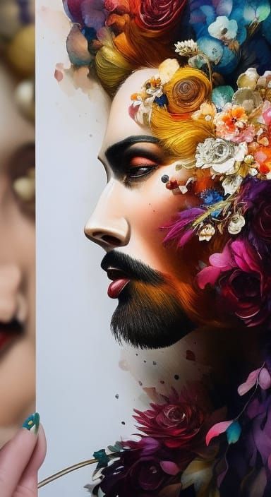 A dandy with incredible fancy decorated mustache, en face, by Jean ...