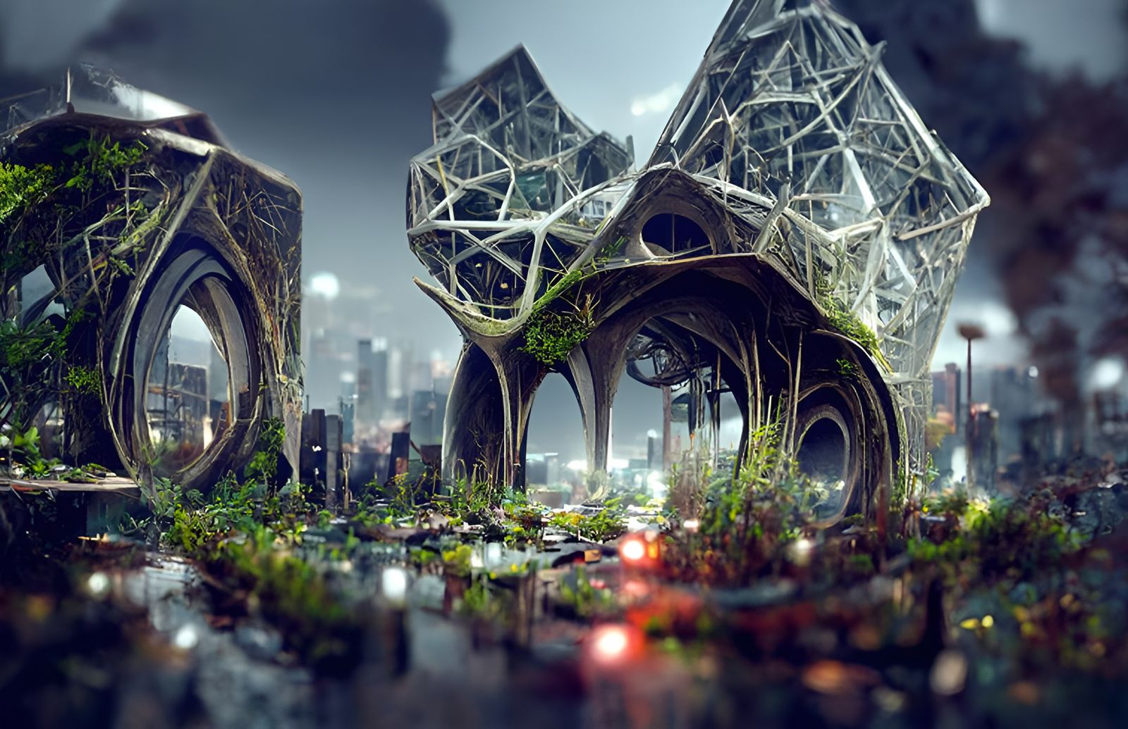 Ecological biopunk overgrown city, inspired by TDraw - AI Generated ...