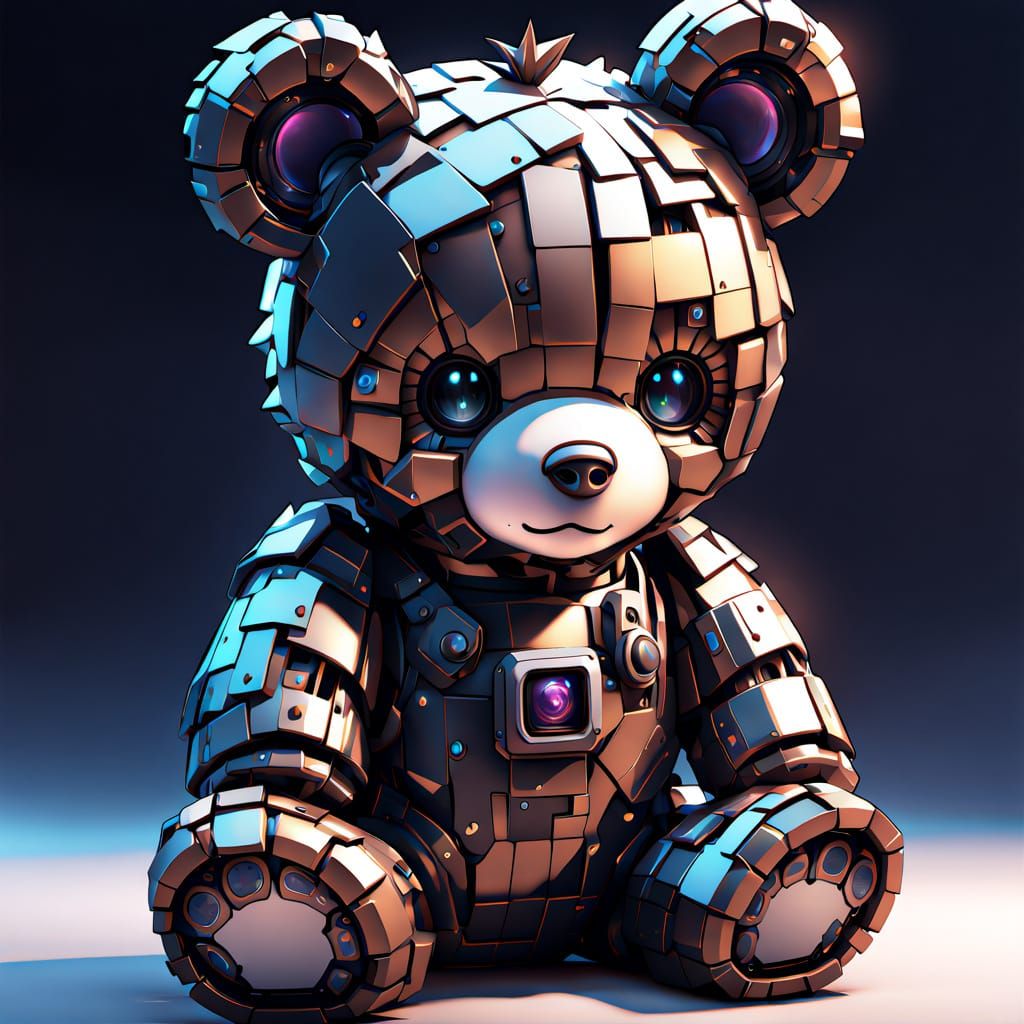 teddy bear gradually dissolving into pixels