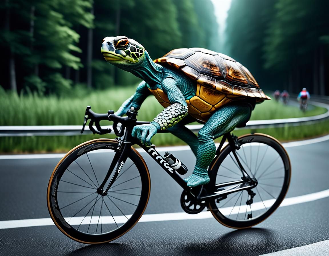 Turtle on bike - AI Generated Artwork - NightCafe Creator