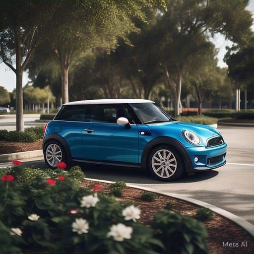 Mini cooper in blue - Vibrant Blue Mini Cooper in Golden Lig...